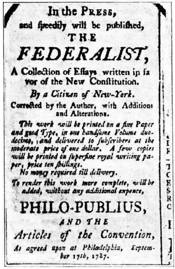 Federalist papers - New World Encyclopedia
